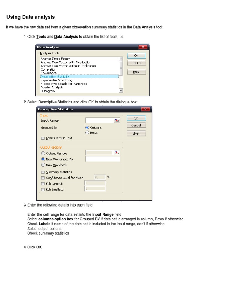 Using Data Analysis: 1 Click Tools and Data Analysis To Obtain The List ...