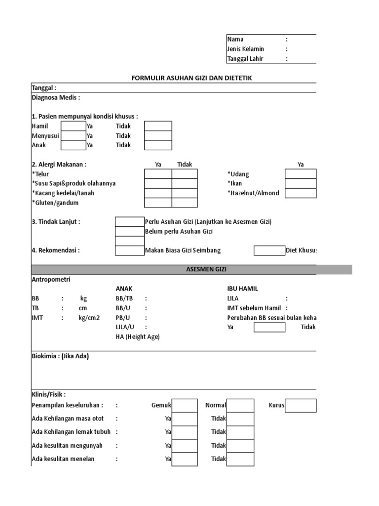 Formulir Asuhan Gizi | PDF