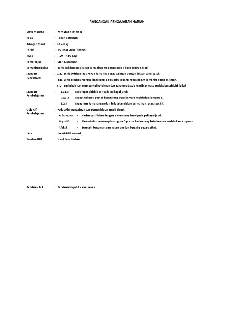 RPH Tahun 3 Merejam Objek Leper | PDF