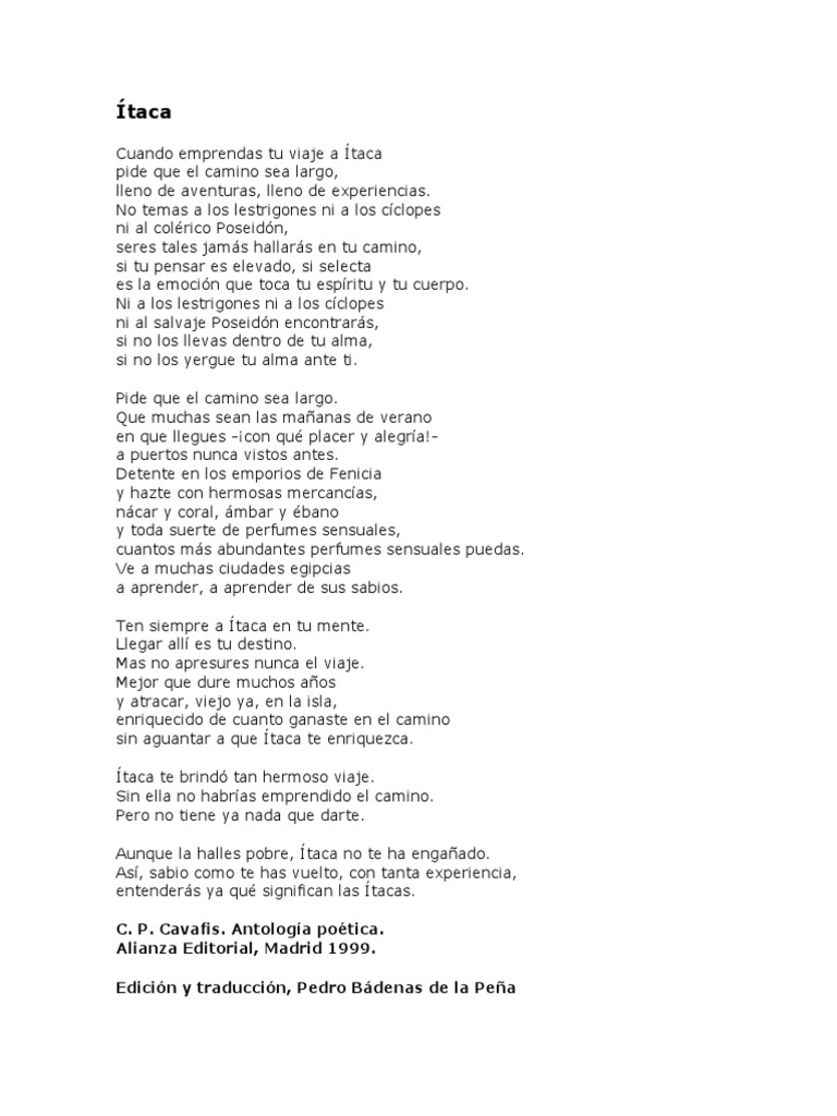 Poema "Ítaca" de Cavafis | PDF