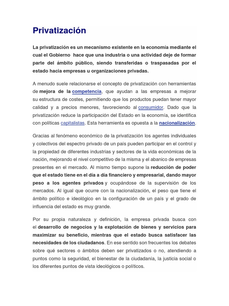 Privatización | PDF | Privatización | Mercado (economía)
