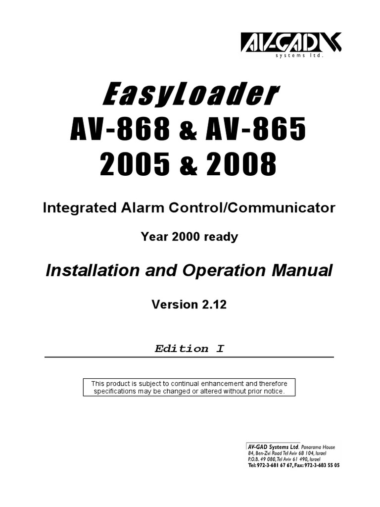Alarma AV-GAD - AV865 & AV868 2005 y 2008 Installation Manual v2.12 ...