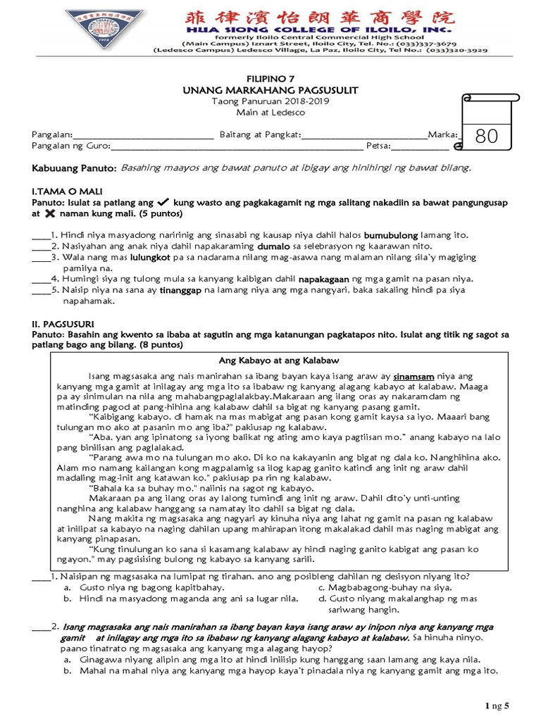 FILIPINO-7-unang Markahan | PDF