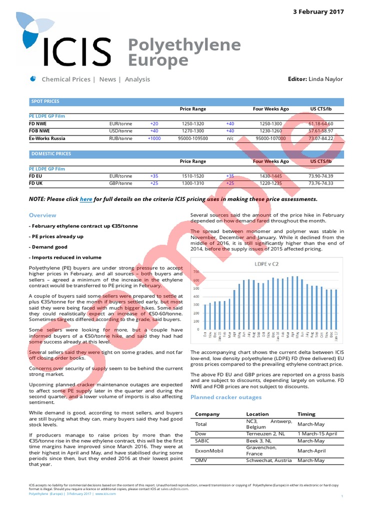 Polyethylene Europe: Chemical Prices - News - Analysis | PDF ...