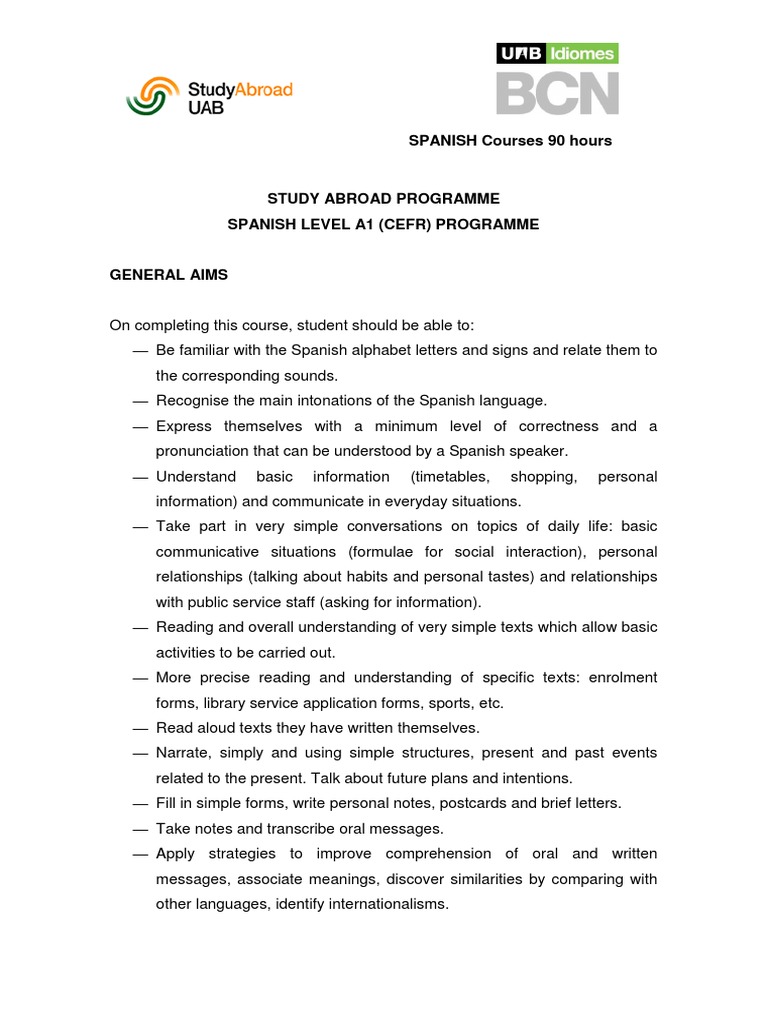 Spanish Language 90h | PDF | Verb | Reading Comprehension