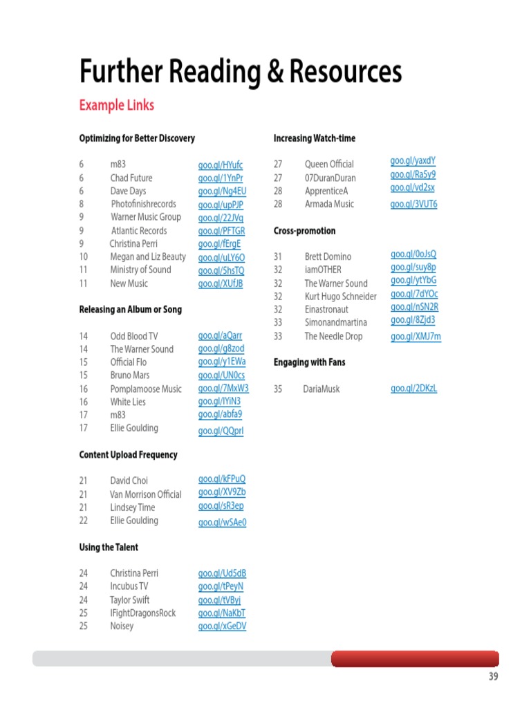 Further Reading & Resources: Example Links | PDF