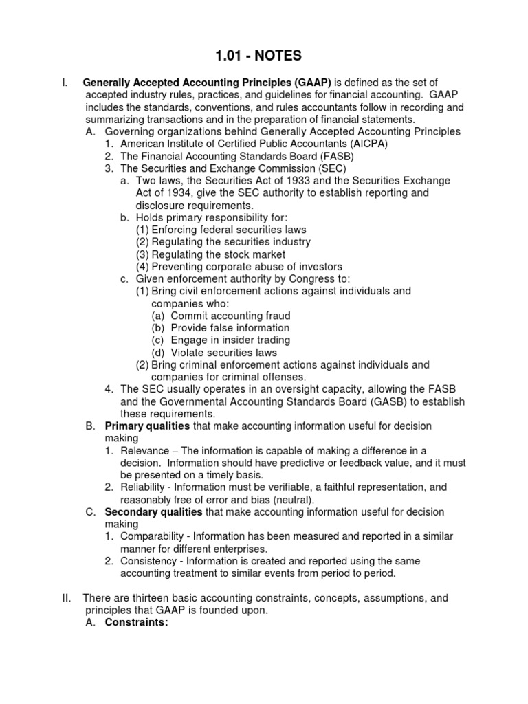 1.01 - NOTES: Generally Accepted Accounting Principles (GAAP) Is ...