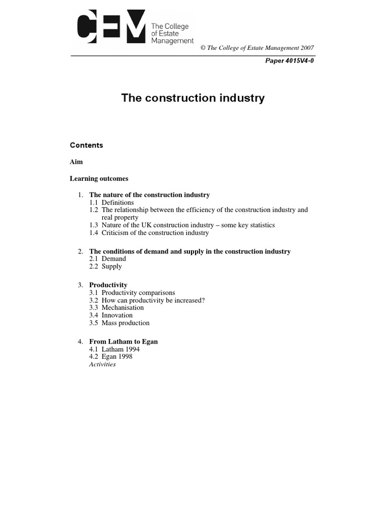 The Construction Industry: Aim Learning Outcomes | PDF | Recession ...