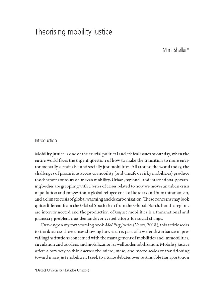 Theorising Mobility Justice-Mimi Sheller | PDF | City | Sustainability