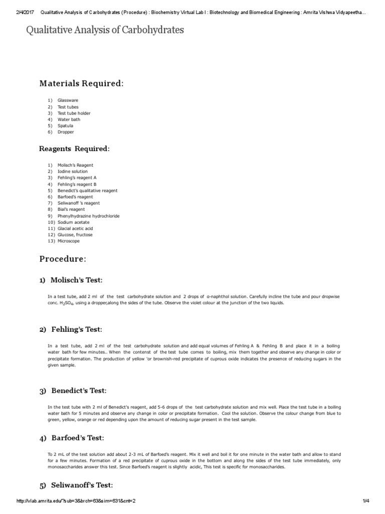 Qualitative Carbohydrate Analysis Lab | PDF | Carbohydrates | Chemical ...