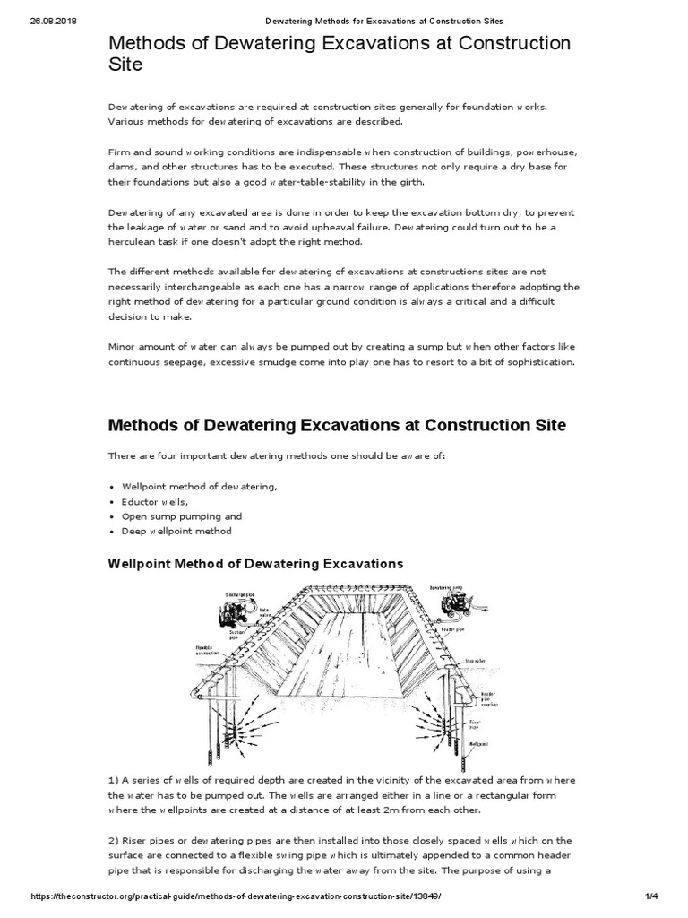 Dewatering Methods for Excavations | PDF | Pump | Chemical Engineering