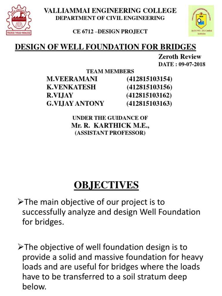 Design of Well Foundation For Bridges: Valliammai Engineering College | PDF