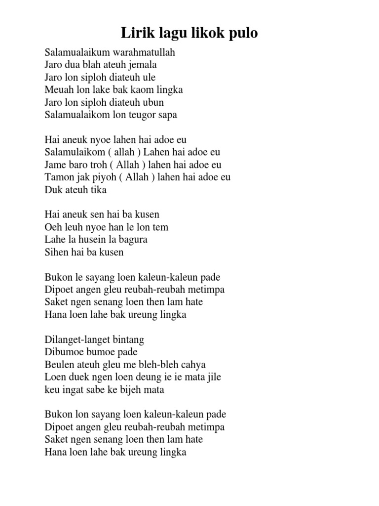 Lirik Lagu Likok Pulo | PDF