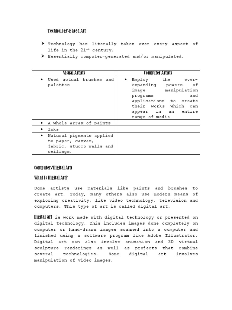 Lesson 1 Technology-Based Art | PDF | Computer Art | Art Media