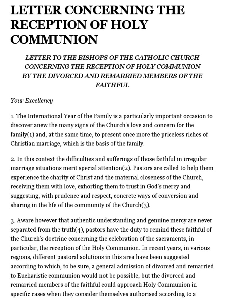 Letter Concerning The Reception of Holy Communion | PDF | Catholic ...