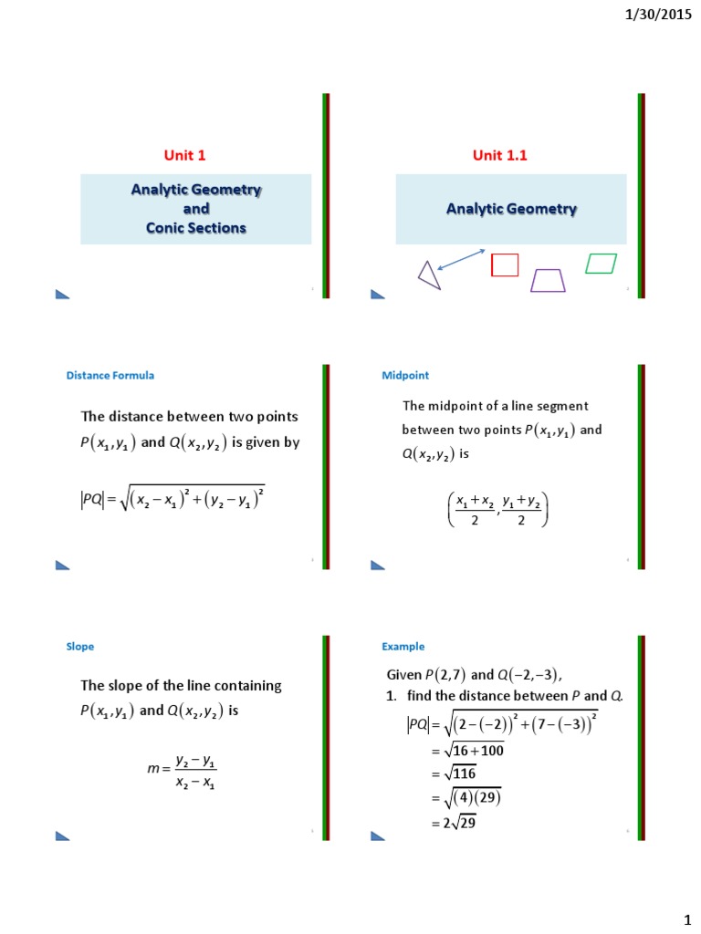 Section 1.1 Analytic Geometry PDF | PDF | Perpendicular | Line (Geometry)