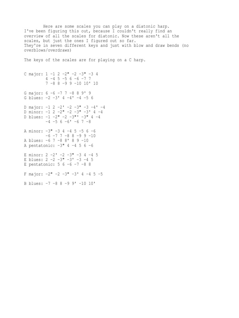 Diatonic Harp Scales Overview | PDF