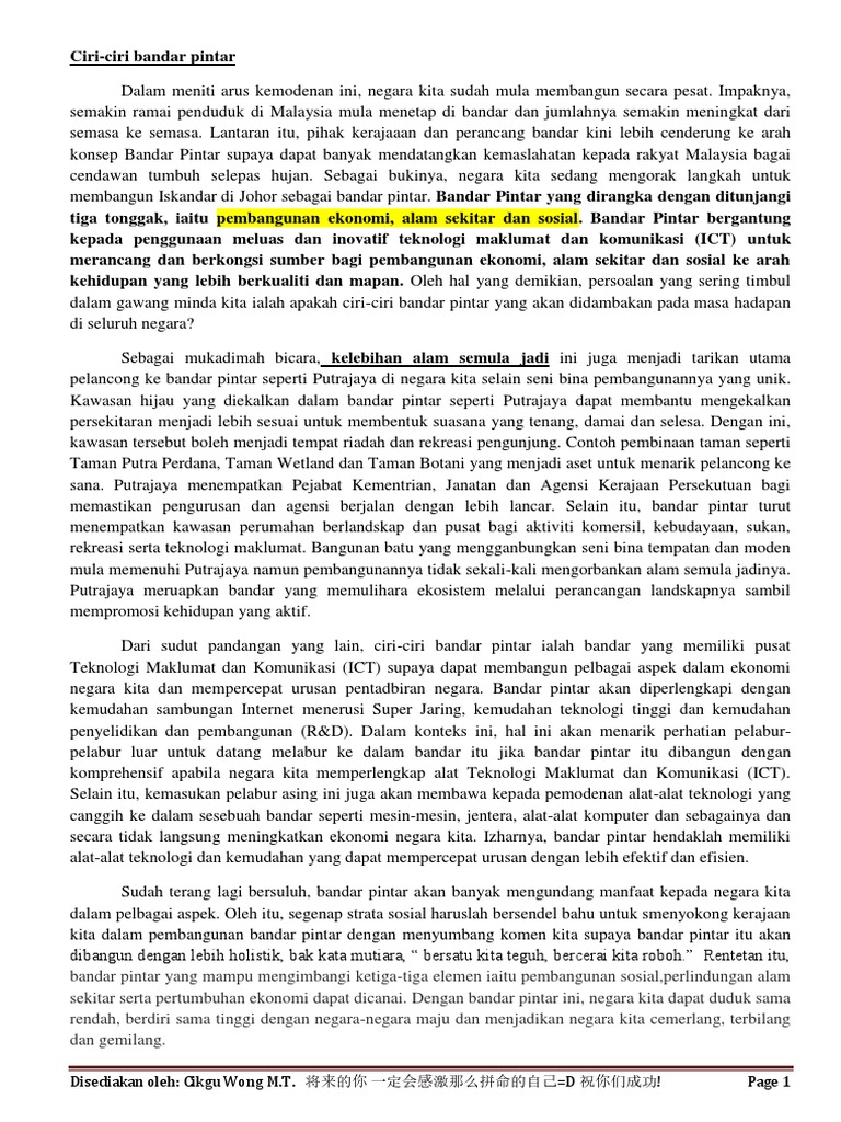 Ciri-Ciri Bandar Pintar di Malaysia | PDF | Bisnis