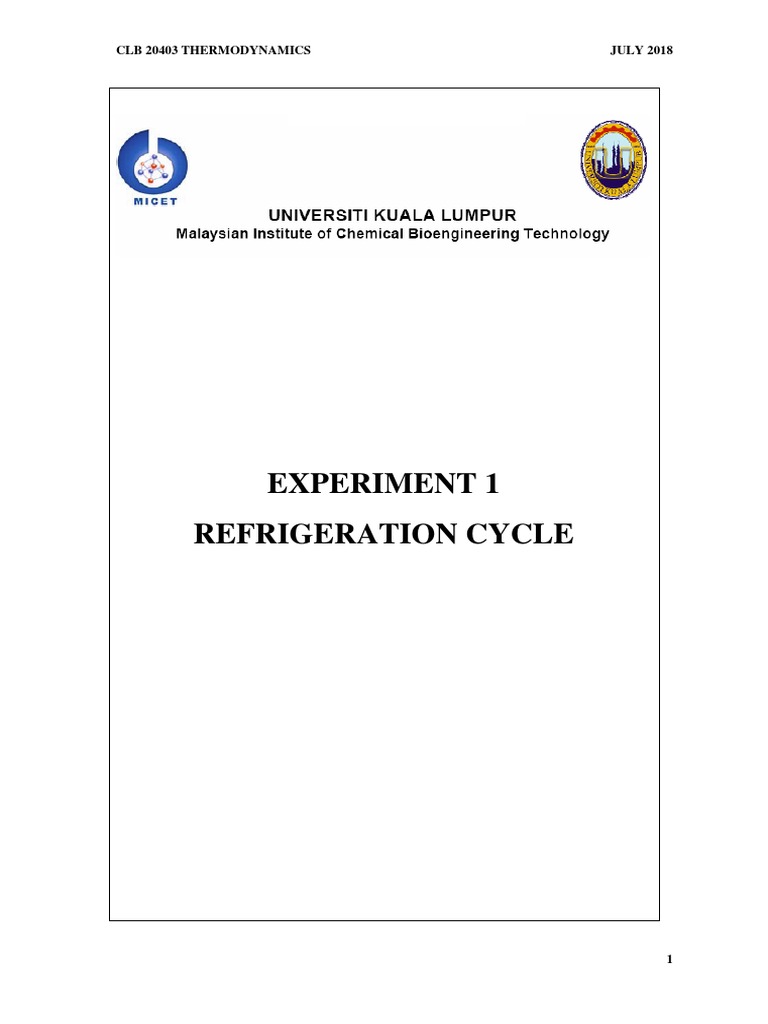 Experiment 1-Refrigeration Cycle | PDF | Refrigeration | Heat