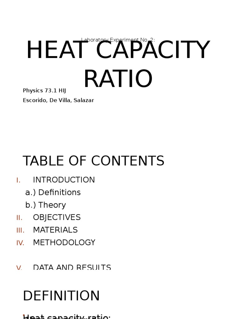 Heat Capacity Ratio: Laboratory Experiment No. 2 | PDF | Gases | Heat ...