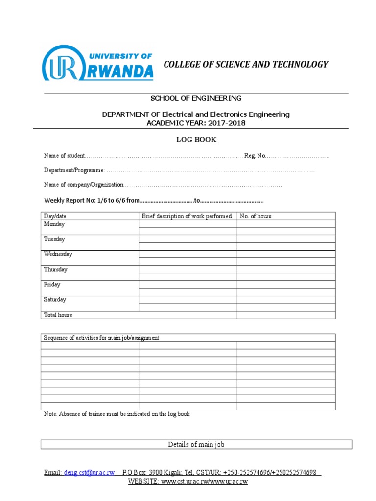 Weekly Log Book Form | PDF