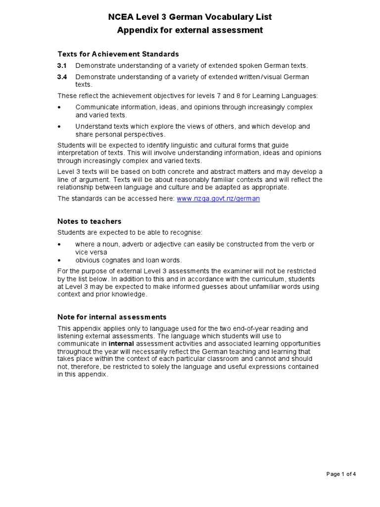 NCEA Level 3 German Vocabulary | PDF | German Language | Vocabulary
