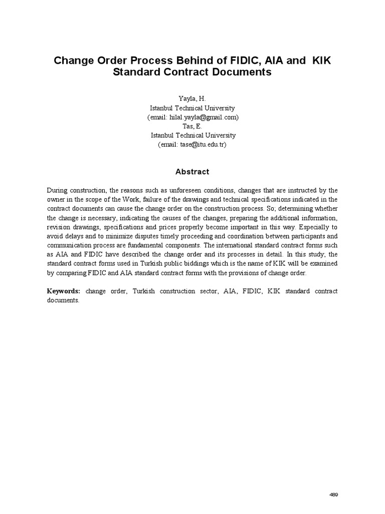 Change Order Process Behind of FIDIC | PDF | Construction Bidding ...
