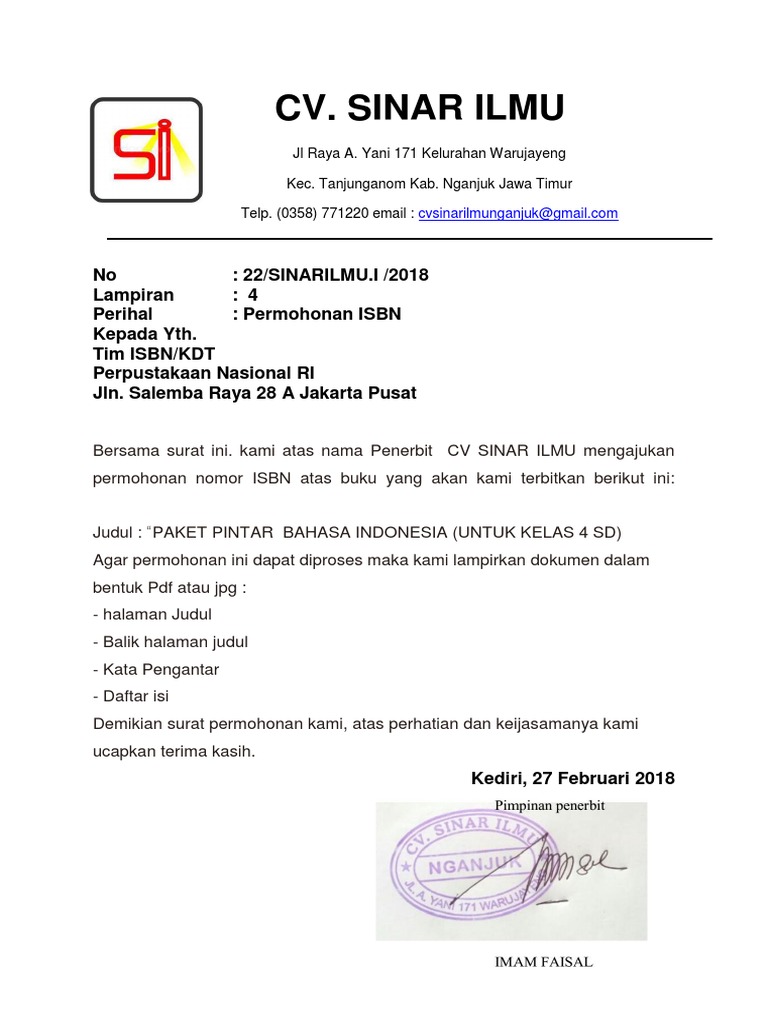 Contoh Pengajuan Isbn | PDF