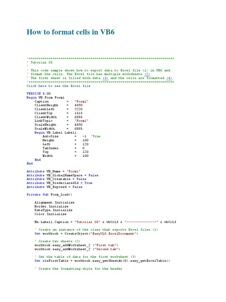 How To Format Cells in VB6 | PDF | Microsoft Excel | Data Type