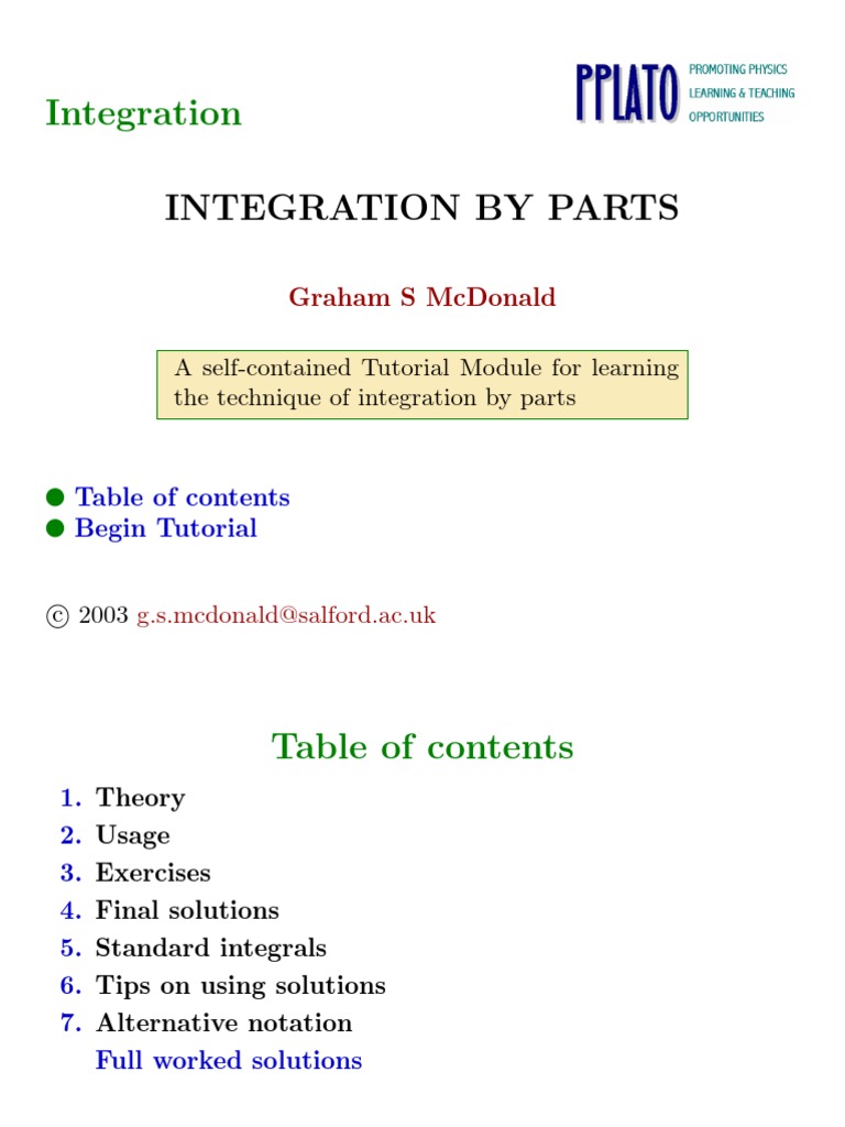 Integration by Parts | PDF | Integral | Physical Quantities