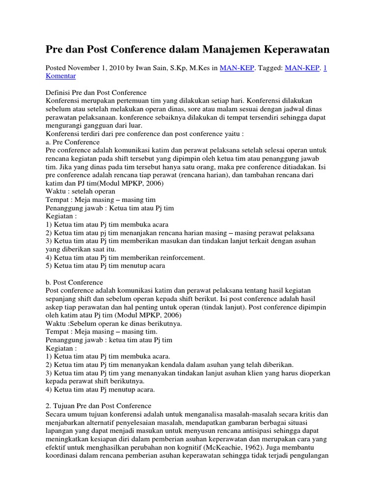 Pre Dan Post Conference Dalam Manajemen | PDF
