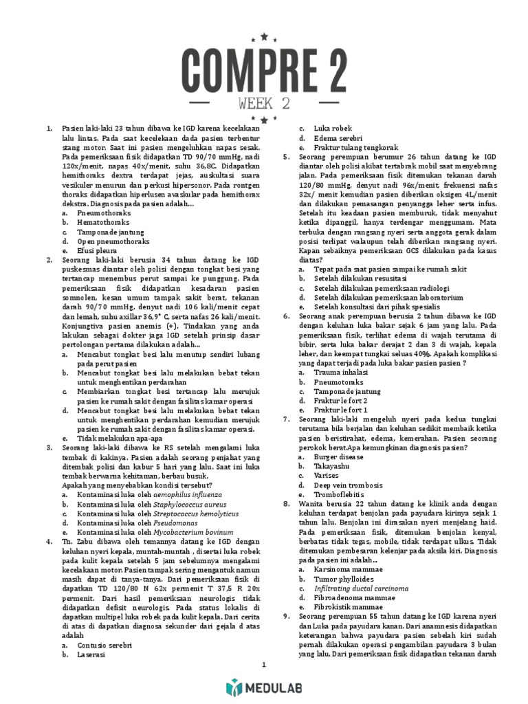 (MEDULAB) Soal KOMPRE 2 PESERTA Batch 1 2018 PDF | PDF