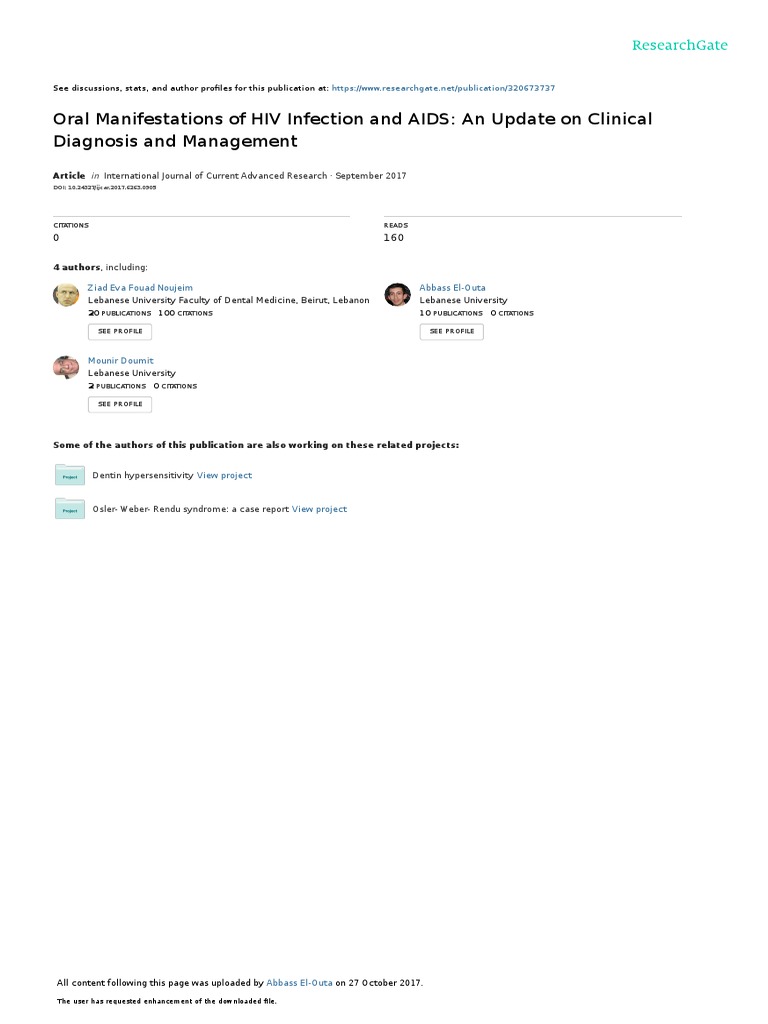 Oral Manifestations of HIV Infection and AIDS: An Update On Clinical ...