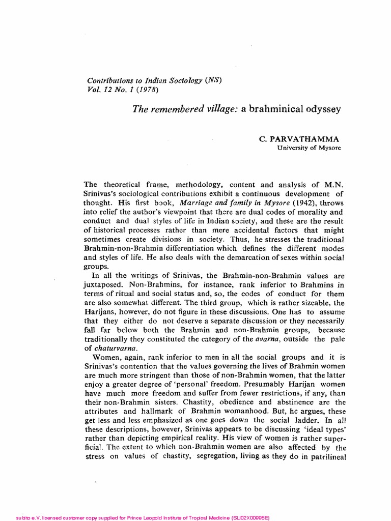 Srinivas' Remembered Village 1978 Parvathamma | PDF
