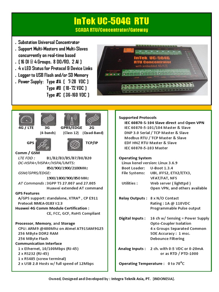 InTek UC-504G RTU Datasheet PDF | PDF | General Packet Radio Service | 4 G