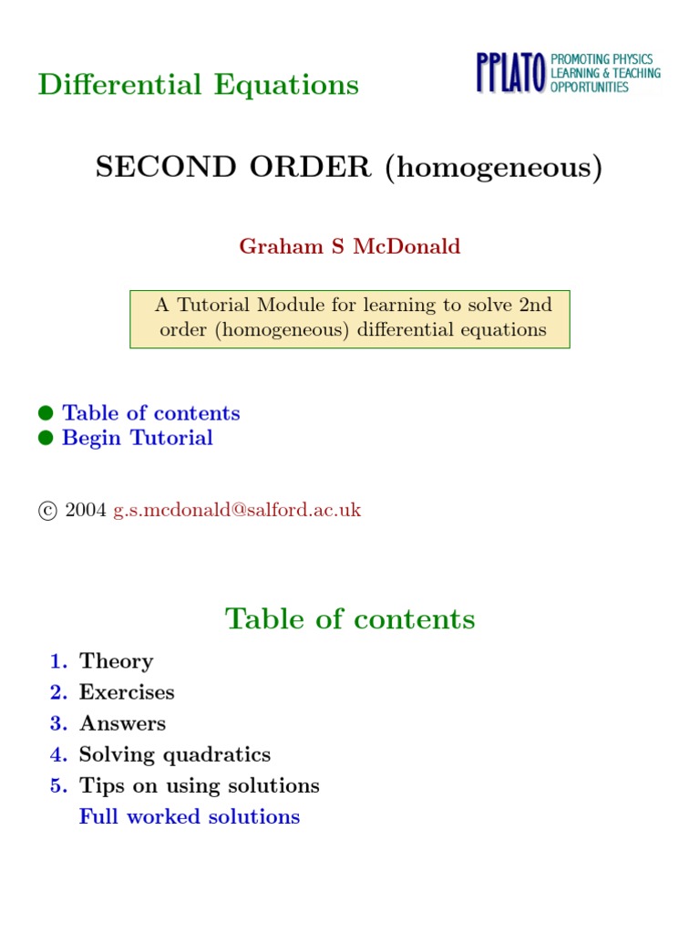 Second Order Differential Equations Homog | Download Free PDF ...
