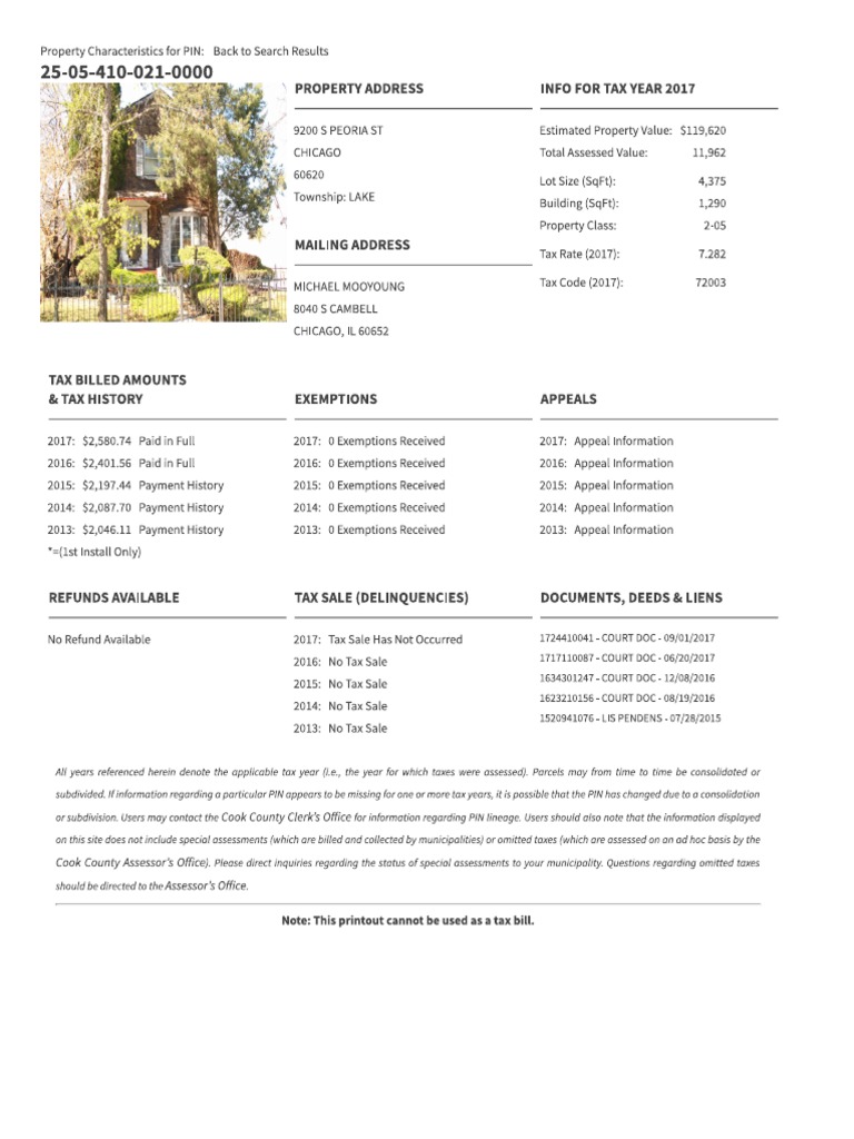 Cook County Property Tax Portal - 25!05!410-021-0000 | PDF
