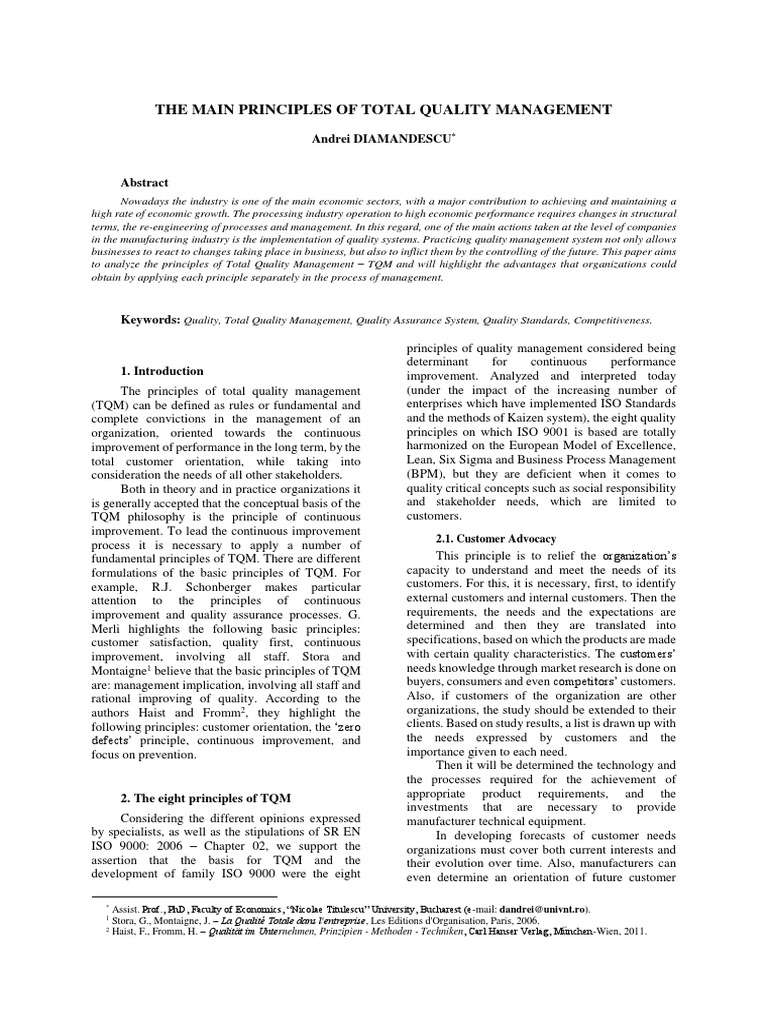 The Main Principles of Total Quality Management: Andrei Diamandescu ...