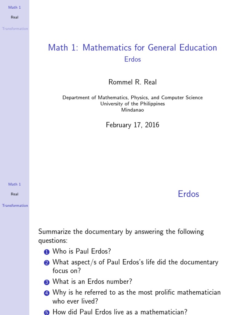 Math 1: Mathematics For General Education: Erdos | PDF