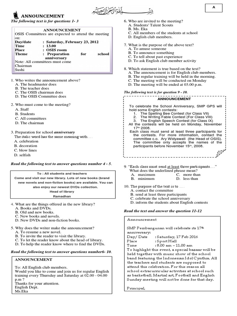Announcement: The Following Text Is For Questions 1-3 | PDF
