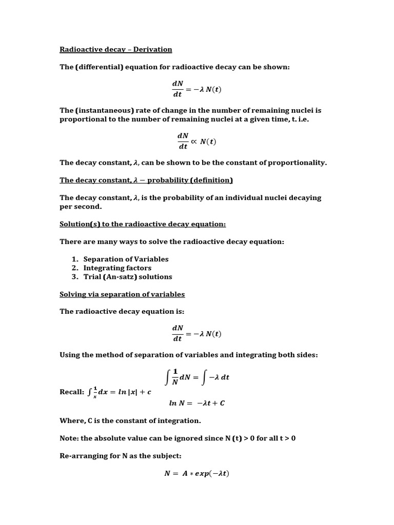 Radioactive Decay - Derivation | PDF | Radioactive Decay | Exponential ...