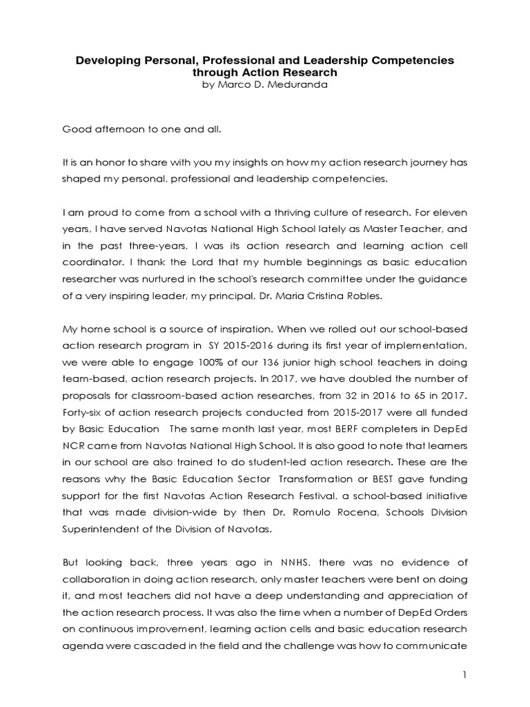 Testimonial Speech DepEd NCR | PDF | Action Research | Teachers