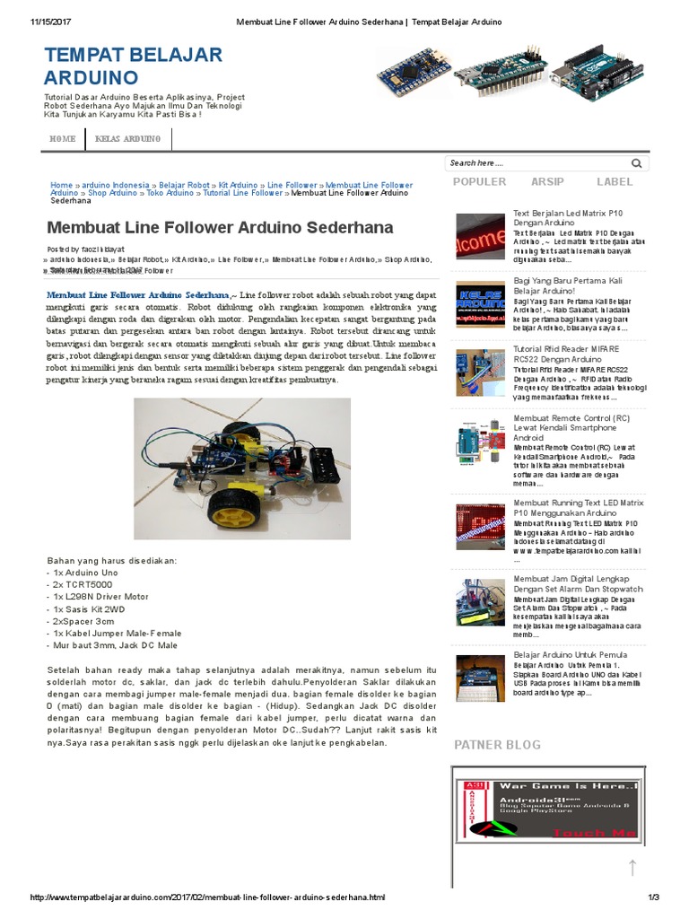 Membuat Line Follower Arduino Sederhana - Tempat Belajar Arduino | PDF