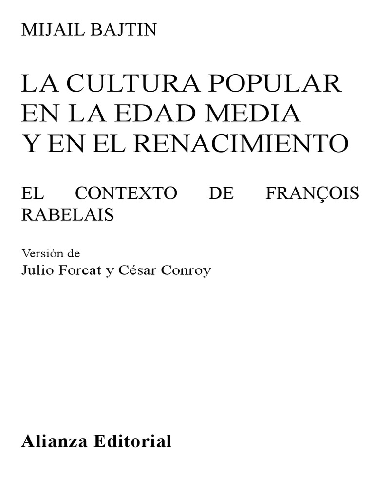 La Cultura Popular en La Edad Media y en El Renacimiento Bajtin Mijail C | PDF | La risa | Carnaval