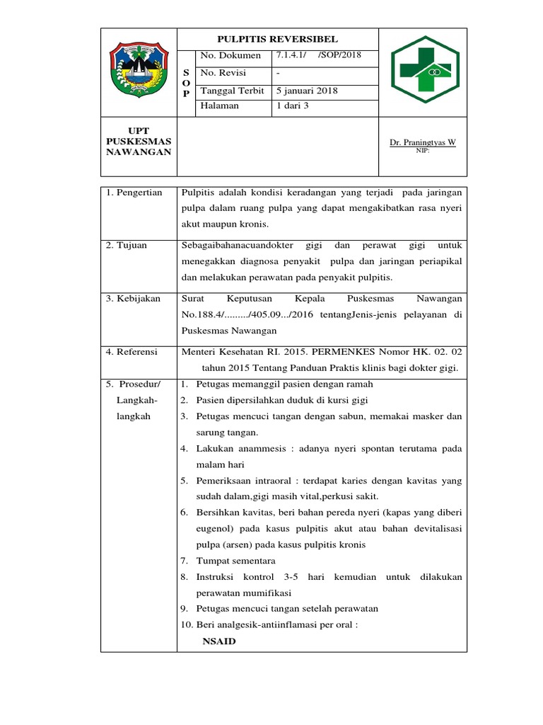 SOP Pulpitis Reversibel | PDF