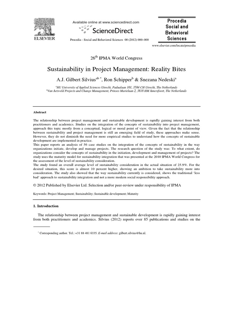 Sustainability in Project Management: Reality Bites: A.J. Gilbert ...
