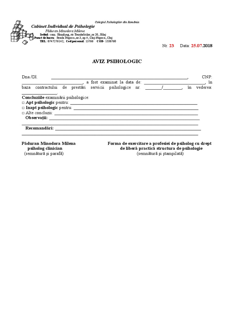 Model Aviz Psihologic | PDF