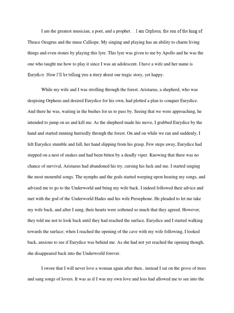 Orpheus Monologue | PDF | Orpheus | Ancient Greek Religion
