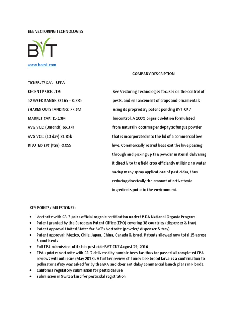 Bee Vectoring Technologies | PDF | Pesticide | Agriculture