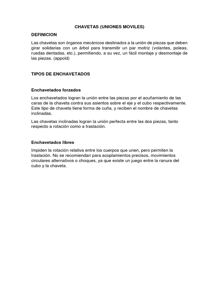 Tipos de Chavetas y Enchavetados | PDF | Engranaje | Rotación